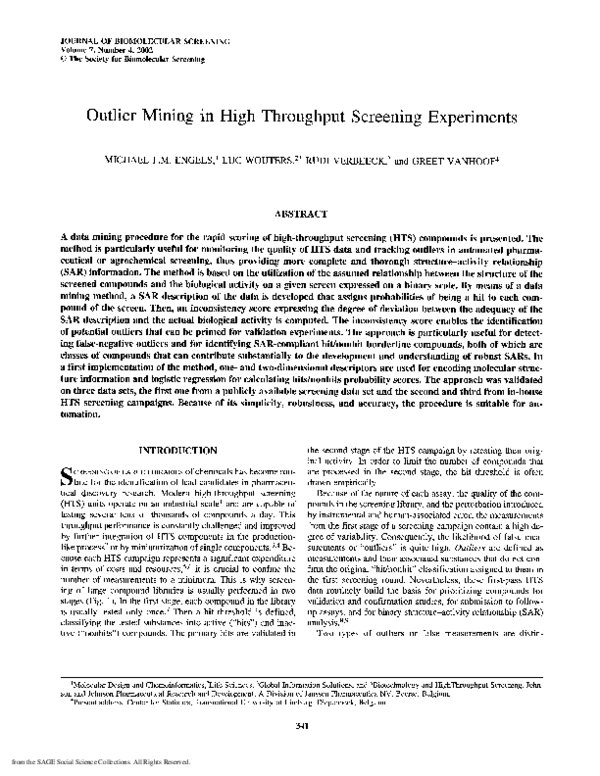 (PDF) Outlier Mining in High Throughput Screening Experiments