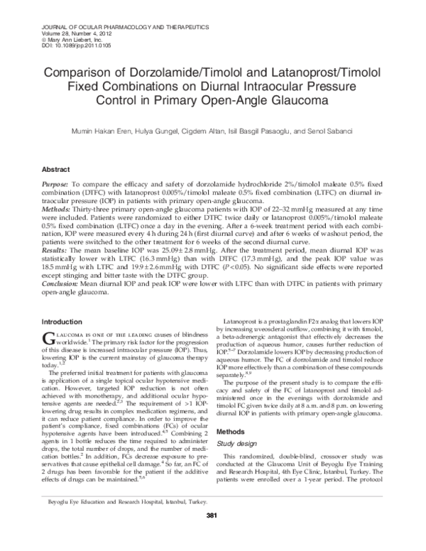 (PDF) Comparison of Dorzolamide/Timolol and Latanoprost/Timolol Fixed ...