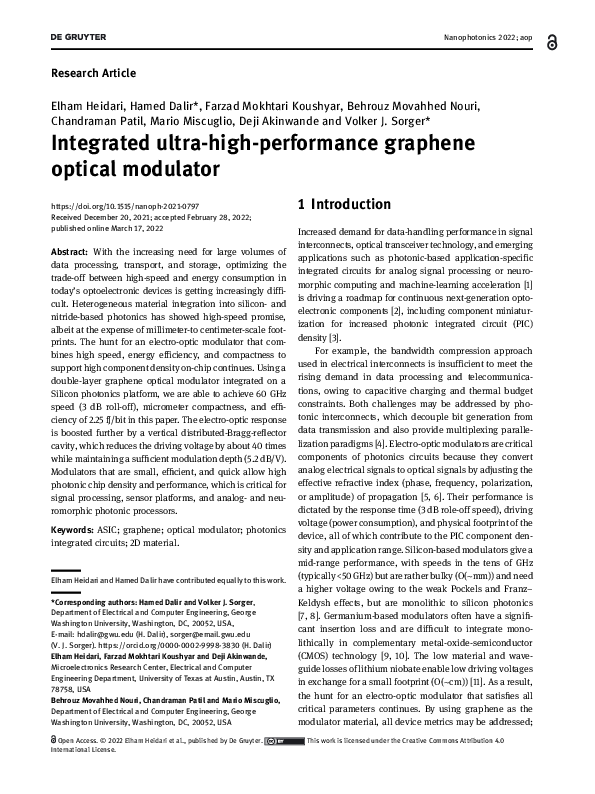 (PDF) Integrated ultra-high-performance graphene optical modulator