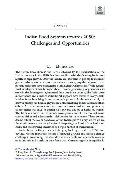 (PDF) Indian Food Systems towards 2050: Challenges and Opportunities