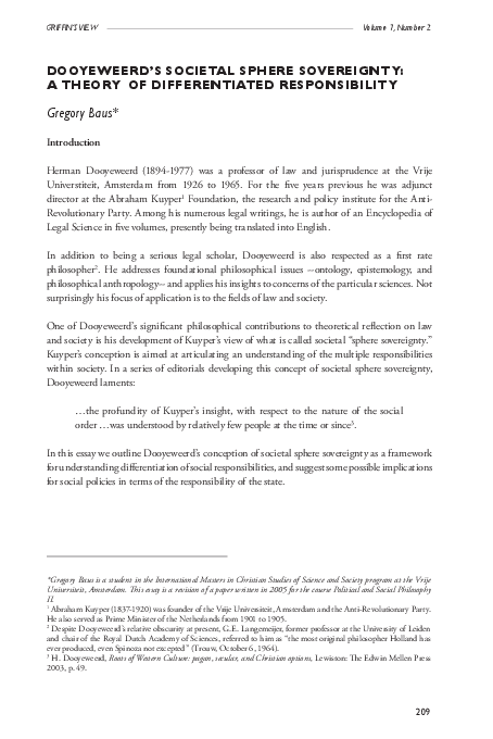 (PDF) Dooyeweerd's Societal Sphere Sovereignty: A Theory Of ...