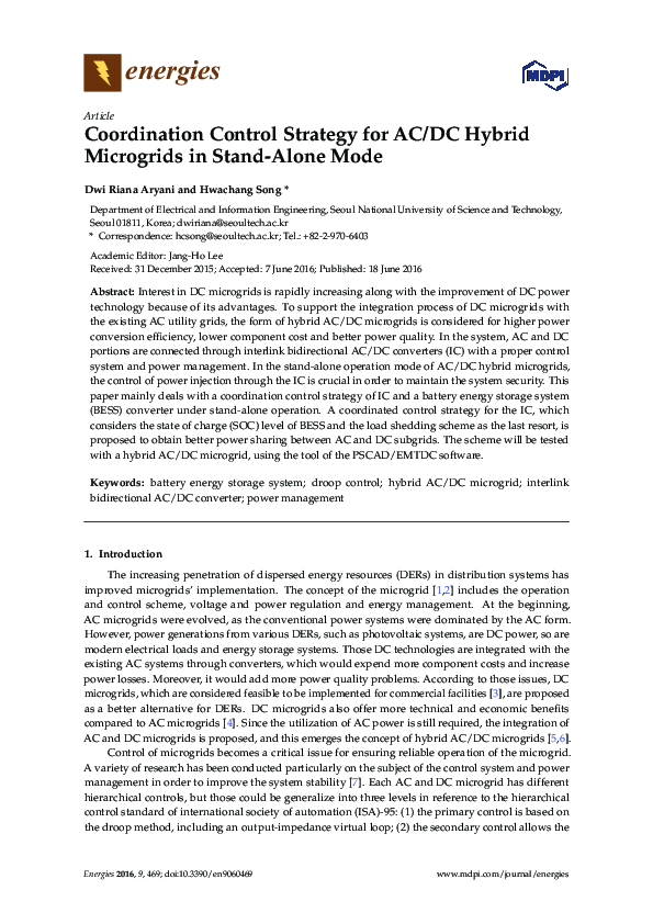 (PDF) Coordination Control Strategy for AC/DC Hybrid Microgrids in Stand-Alone Mode