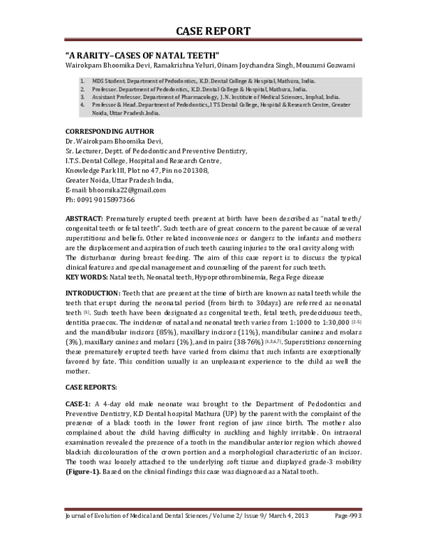 (PDF) “A Rarity–Cases of Natal Teeth”