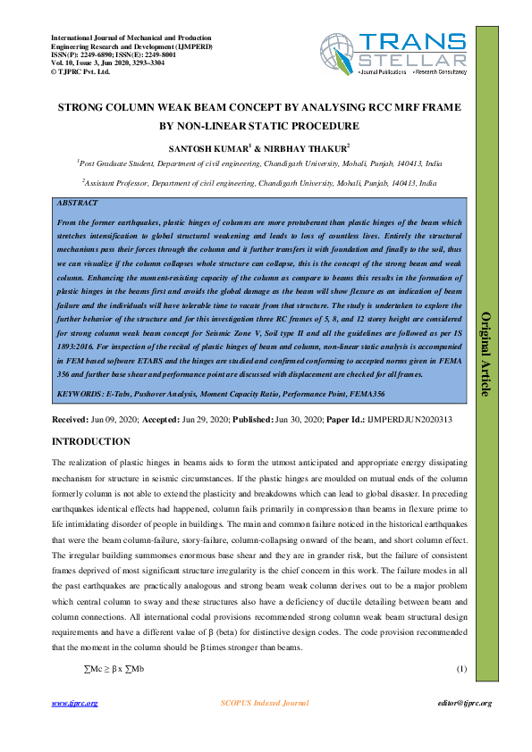 (PDF) Strong Column Weak Beam Concept by Analysing RCC MRF Frame by Non ...