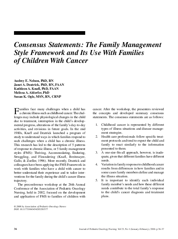 (PDF) Consensus Statements: The Family Management Style Framework and ...