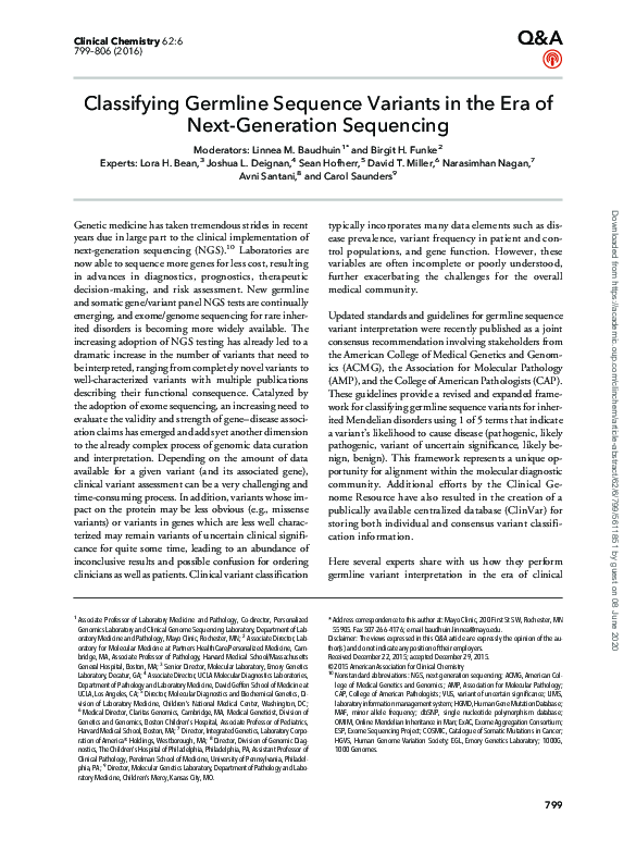 (PDF) Classifying Germline Sequence Variants in the Era of Next-Generation Sequencing