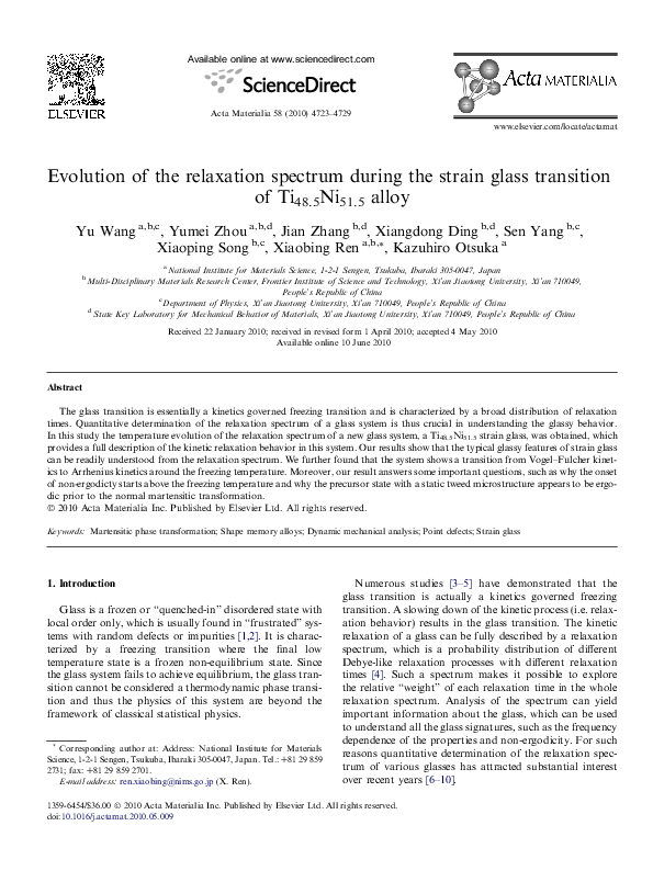 (PDF) Evolution of the relaxation spectrum during the strain glass ...