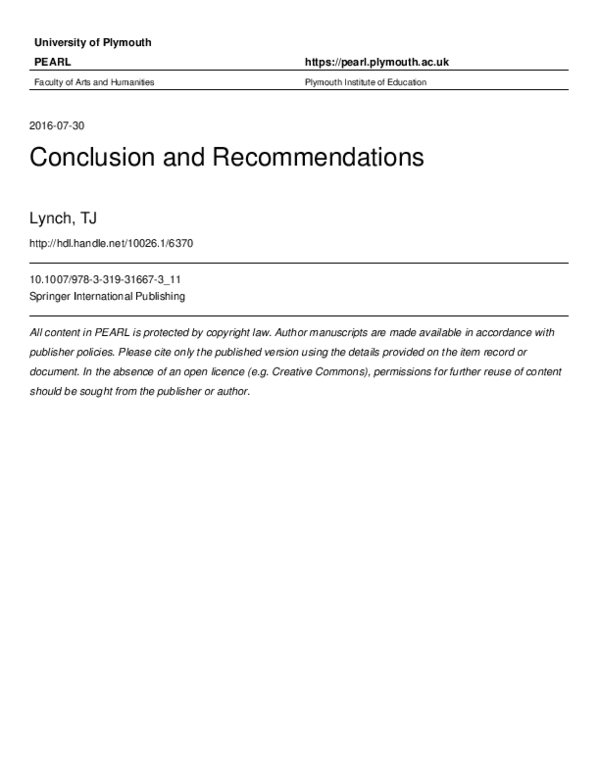 (PDF) Conclusion and Recommendations