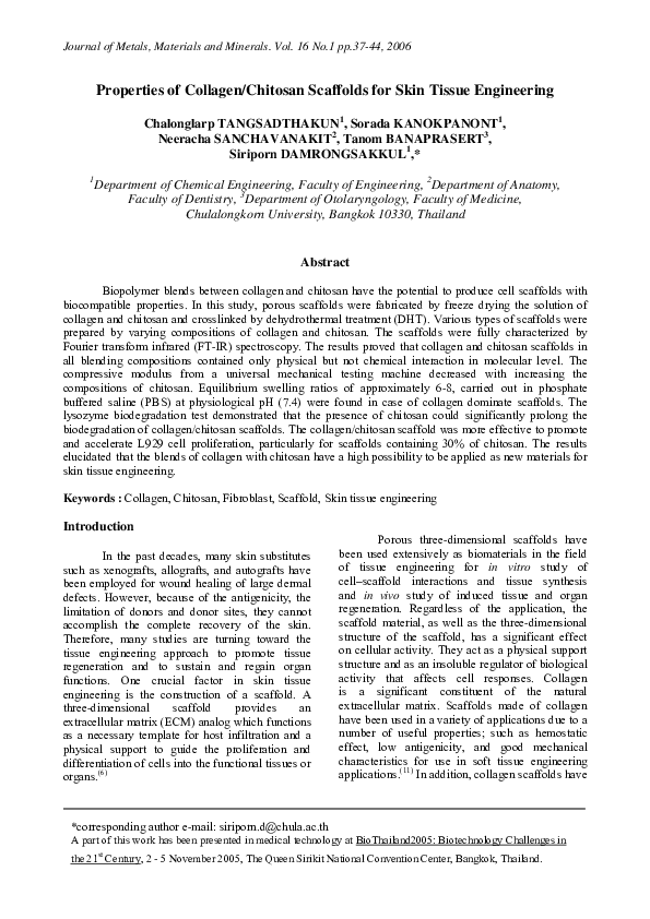 (PDF) Properties of Collagen/Chitosan Scaffolds for Skin Tissue Engineering