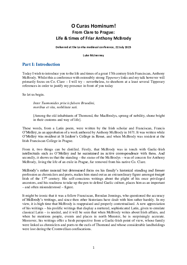 (PDF) O Curas Hominum! From Clare to Prague: Life & times of Friar ...