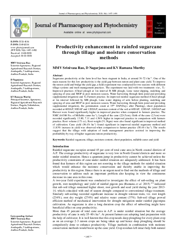 (PDF) Productivity enhancement in rainfed sugarcane through tillage and moisture conservation ...