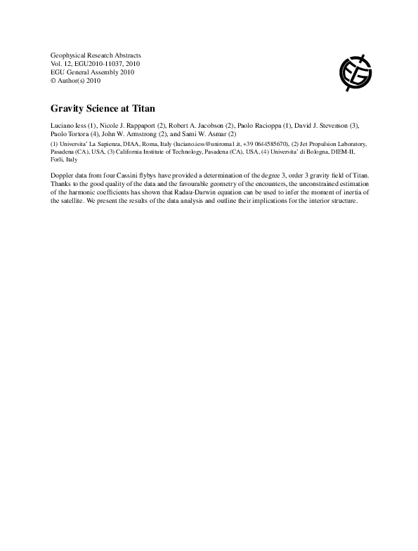 (PDF) Gravity Science at Titan