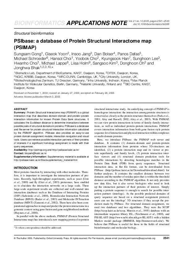 (PDF) PSIbase: a database of Protein Structural Interactome map (PSIMAP)