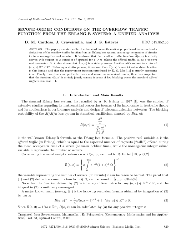 Pdf Second Order Conditions On The Overflow Traffic Function From The Erlang B System A