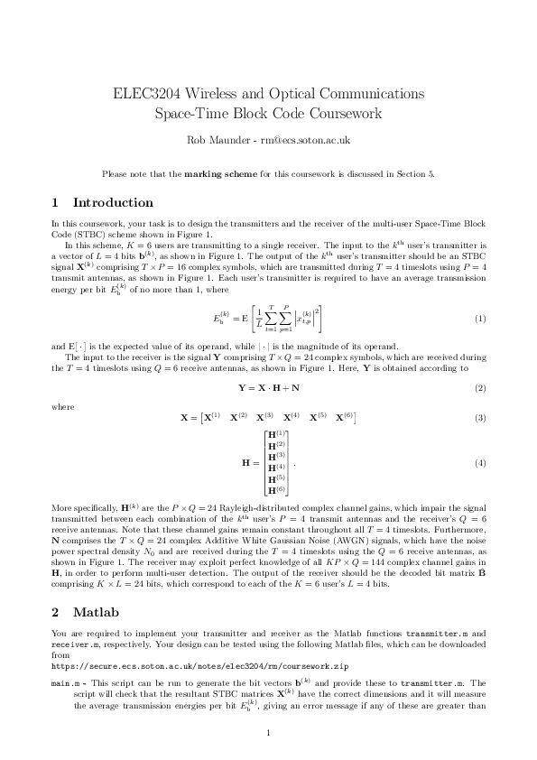 (PDF) Assignment on Space-Time Block Codes