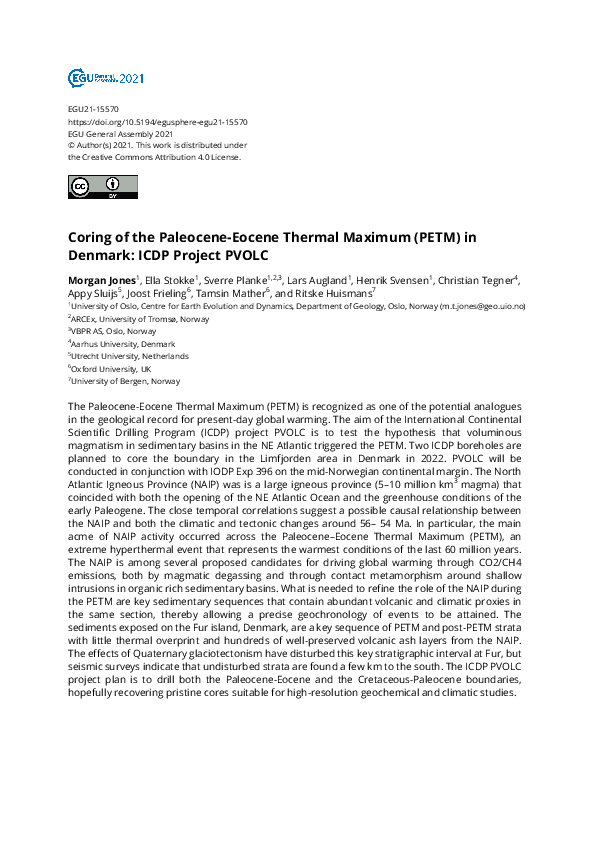 (PDF) Coring of the Paleocene-Eocene Thermal Maximum (PETM) in Denmark ...