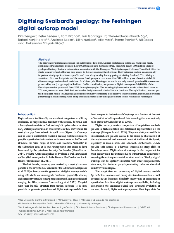 (PDF) Digitising Svalbard’s Geology: the Festningen Digital Outcrop Model