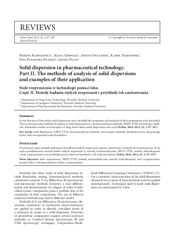 (PDF) Solid dispersion in pharmaceutical technology. Part II. The ...