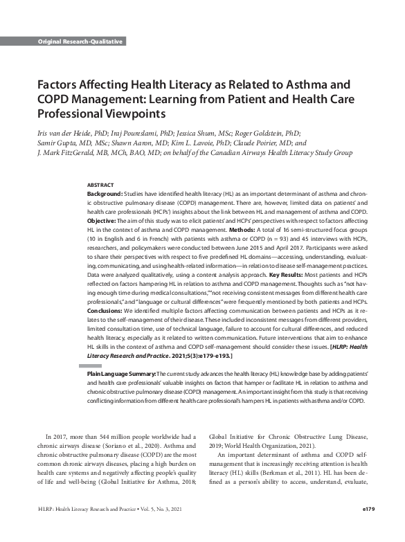 (PDF) Factors Affecting Health Literacy as Related to Asthma and COPD ...