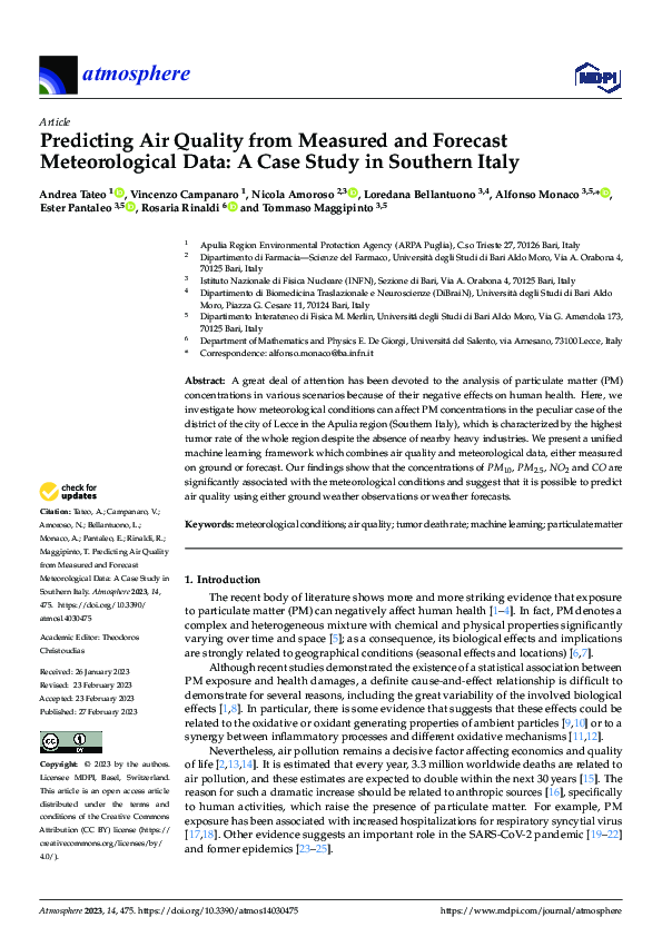 (PDF) Predicting Air Quality from Measured and Forecast Meteorological Data: A Case Study in ...