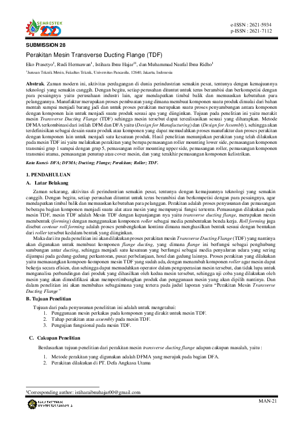 (PDF) Perakitan Mesin Transverse Ducting Flange (TDF)