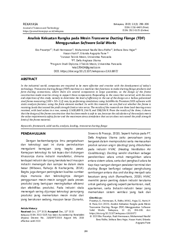 (PDF) Analisis Kekuatan Rangka Pada Mesin Transverse Ducting Flange (TDF) Menggunakan Software ...