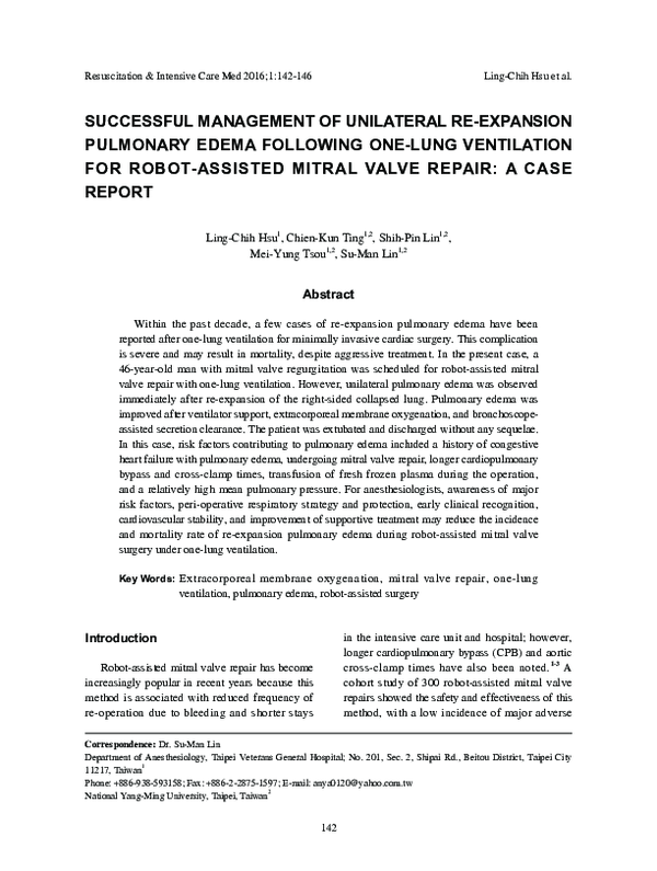 (PDF) SucceSSful ManageMent of unilateral re-expanSion pulMonary edeMa ...