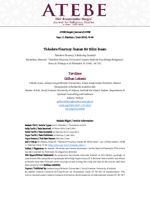 (PDF) Çeviri / Théodore Flournoy: İnanan Bir Bilim İnsanı