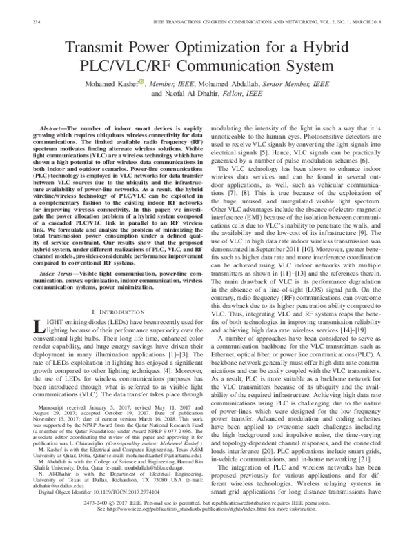 (PDF) Transmit Power Optimization for a Hybrid PLC/VLC/RF Communication System