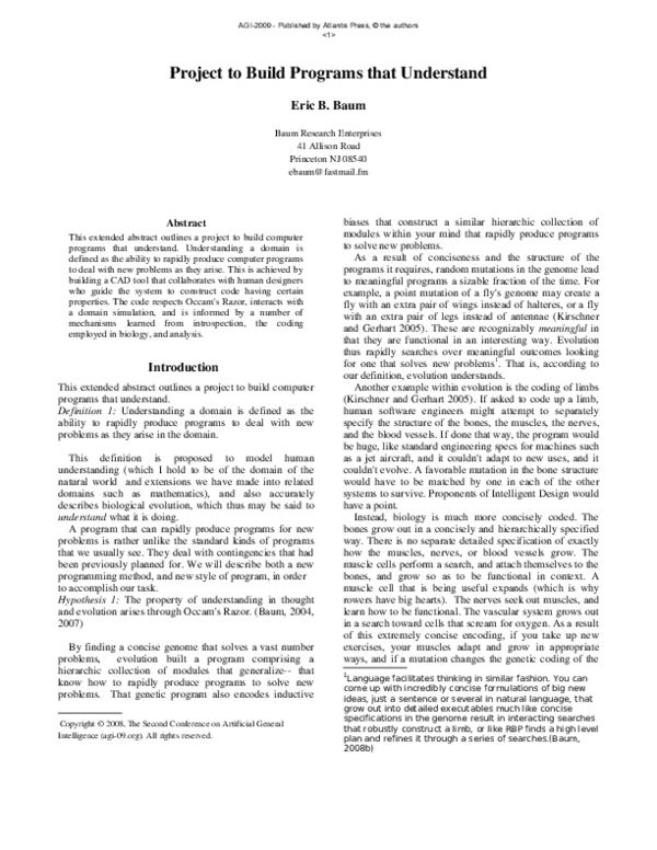 (PDF) Project to Build Programs that Understand