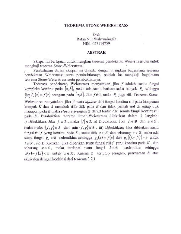 (PDF) Teorema Stone-Weierstrass