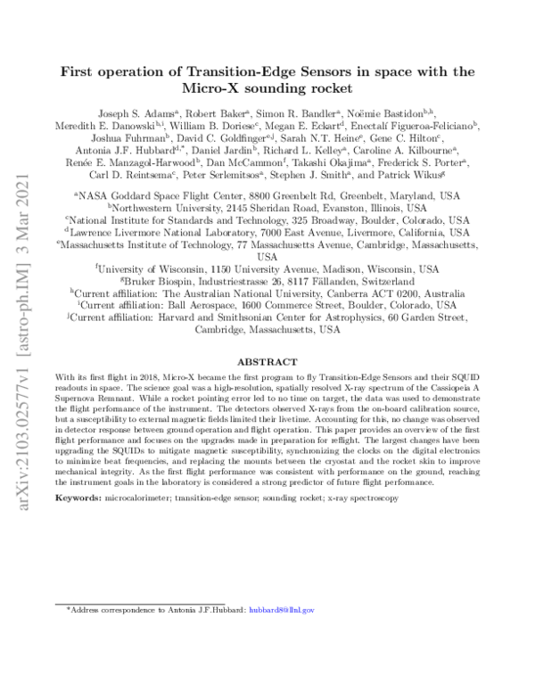 (PDF) First operation of transition-edge sensors in space with the Micro-X sounding rocket ...