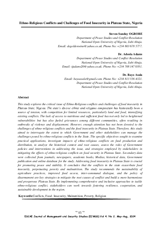 (PDF) Ethno-Religious Conflicts and Challenges of Food Insecurity in ...