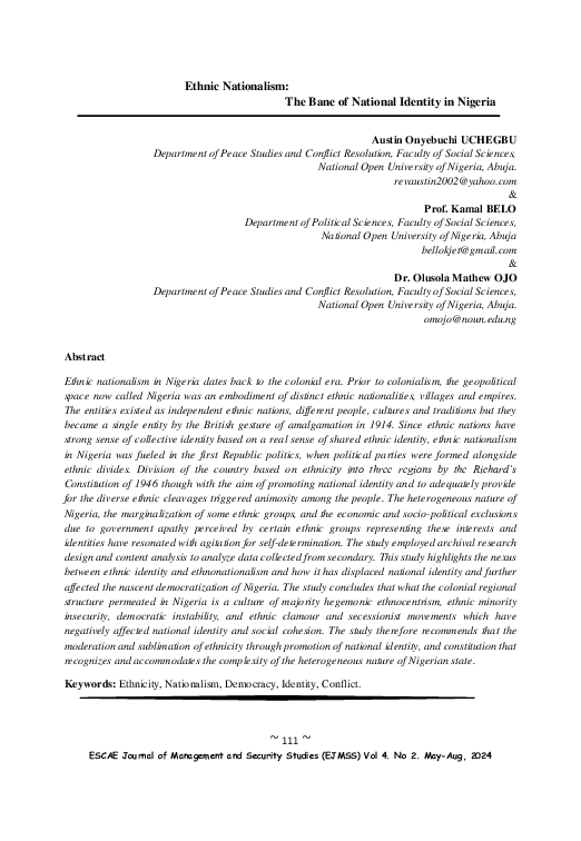 (PDF) Ethnic Nationalism: The Bane of National Identity in Nigeria