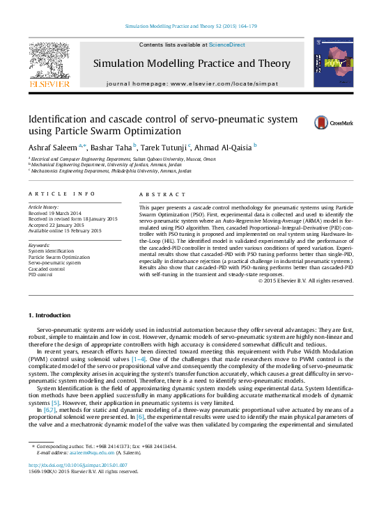 (PDF) Identification and cascade control of servo-pneumatic system using Particle Swarm Optimization