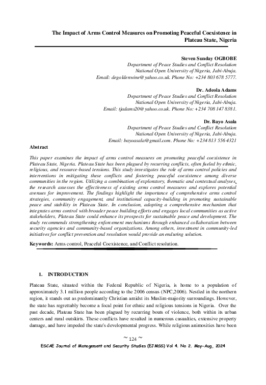 (PDF) The Impact of Arms Control Measures on Promoting Peaceful Coexistence in Plateau State ...