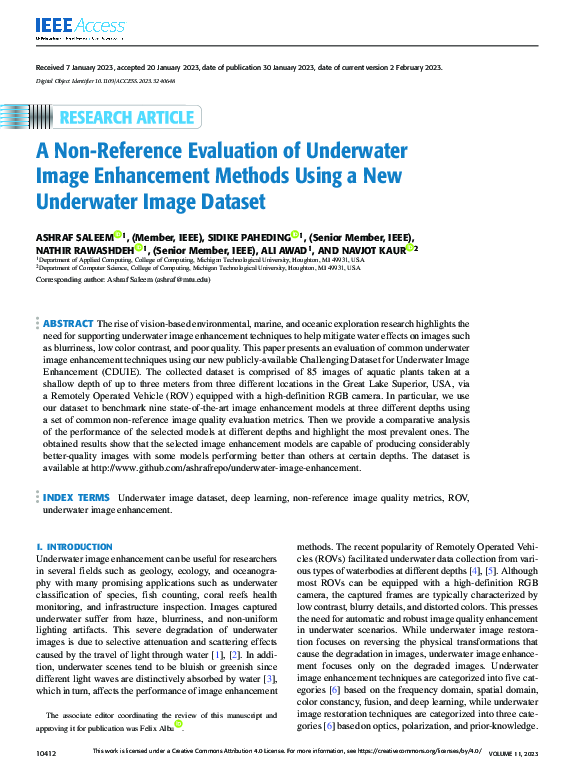 (PDF) A Non-Reference Evaluation of Underwater Image Enhancement Methods Using a New Underwater ...