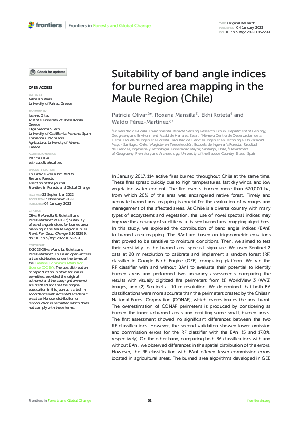 (PDF) Suitability of band angle indices for burned area mapping in the Maule Region (Chile)