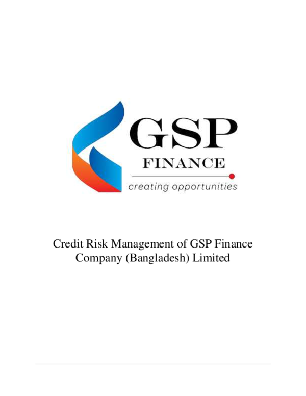 (PDF) Credit risk management of GSP Finance Company (Bangladesh) Limited