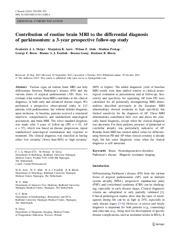 (PDF) Contribution of routine brain MRI to the differential diagnosis ...