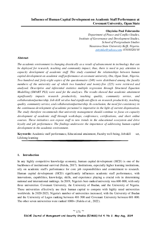 (PDF) Influence of Human Capital Development on Academic Staff ...
