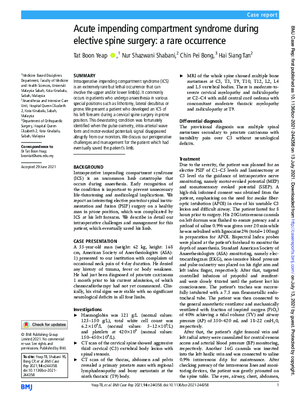 (PDF) Acute impending compartment syndrome during elective spine ...