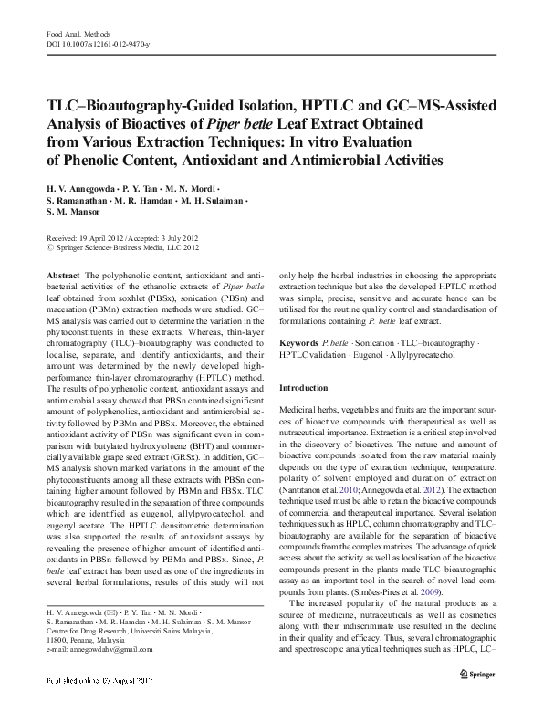 (PDF) TLC–Bioautography-Guided Isolation, HPTLC and GC–MS-Assisted Analysis of Bioactives of ...