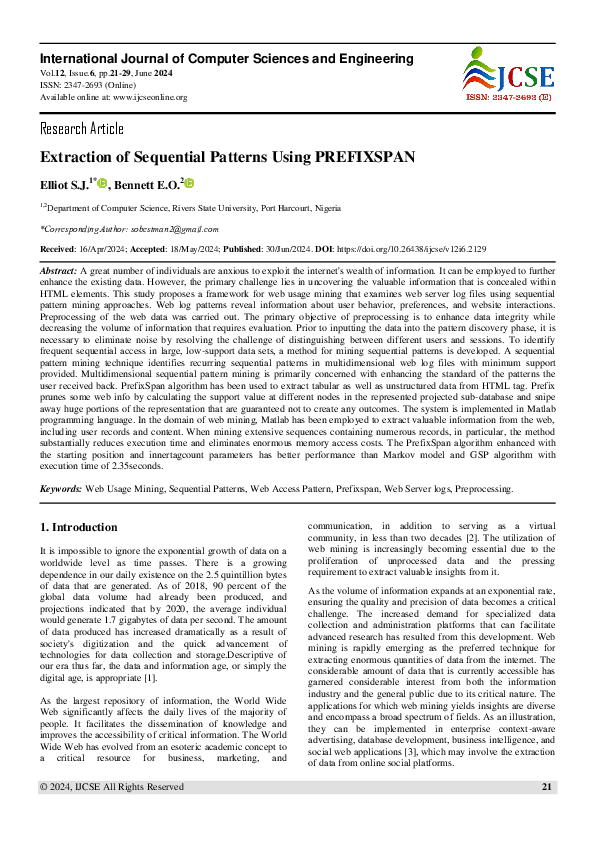 (PDF) Extraction of Sequential Patterns Using PREFIXSPAN