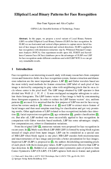 (PDF) Elliptical Local Binary Patterns for Face Recognition