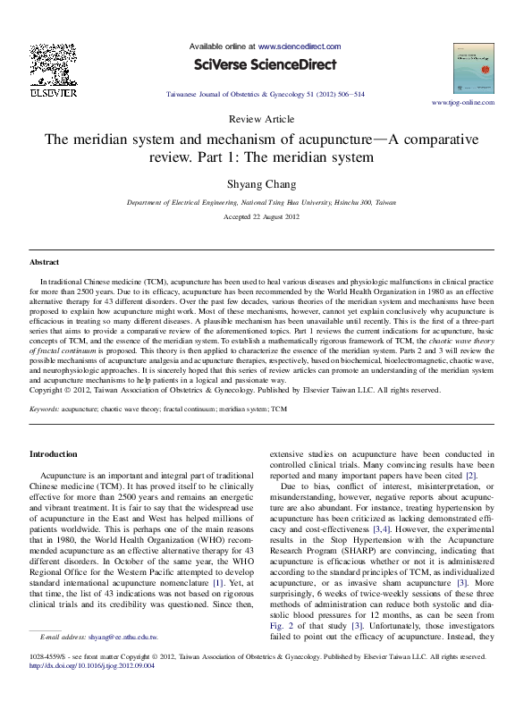 (PDF) The meridian system and mechanism of acupuncture-a comparative ...