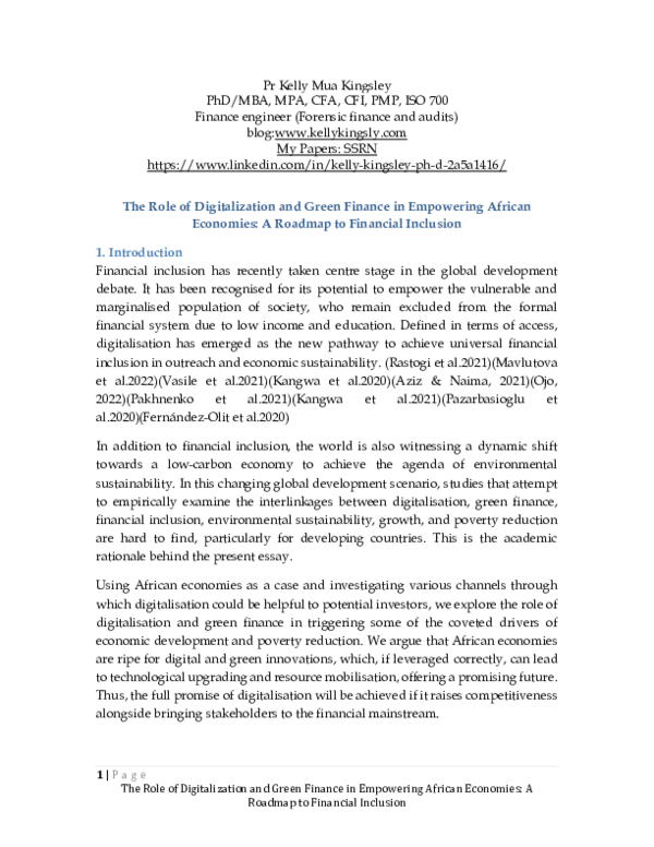 (PDF) P a g e The Role of Digitalization and Green Finance in ...