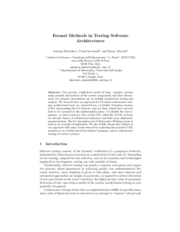 (PDF) Formal Methods in Testing Software Architectures
