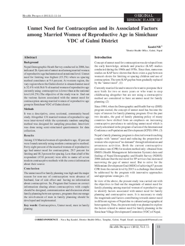 (PDF) Unmet Need for Contraception and its Associated Factors among ...