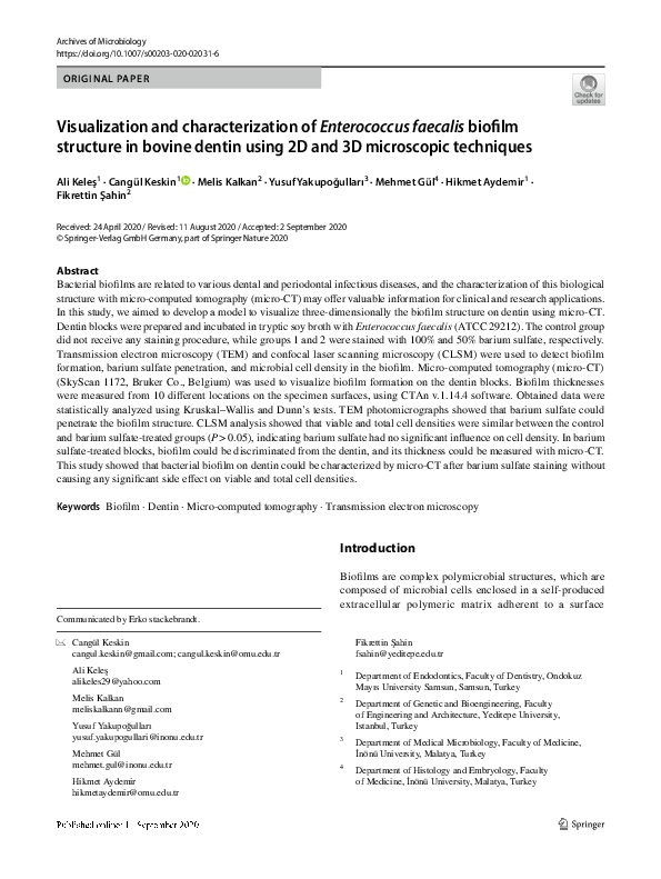 (PDF) Visualization and characterization of Enterococcus faecalis biofilm structure in bovine ...